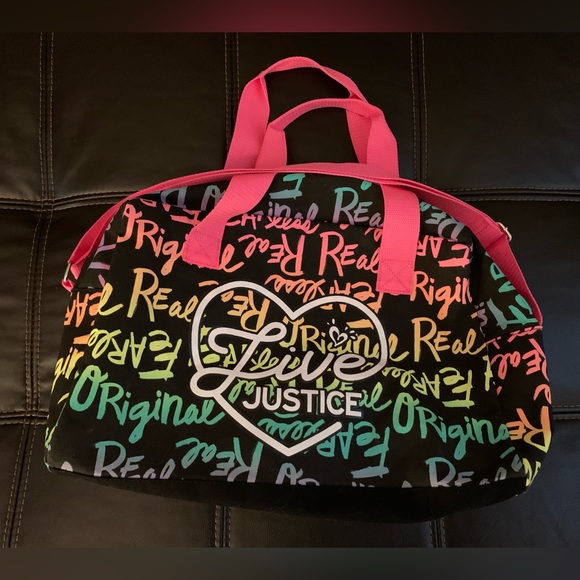 Justice | Accessories | Live Justice Black Pink Duffel Bag Graffiti ...